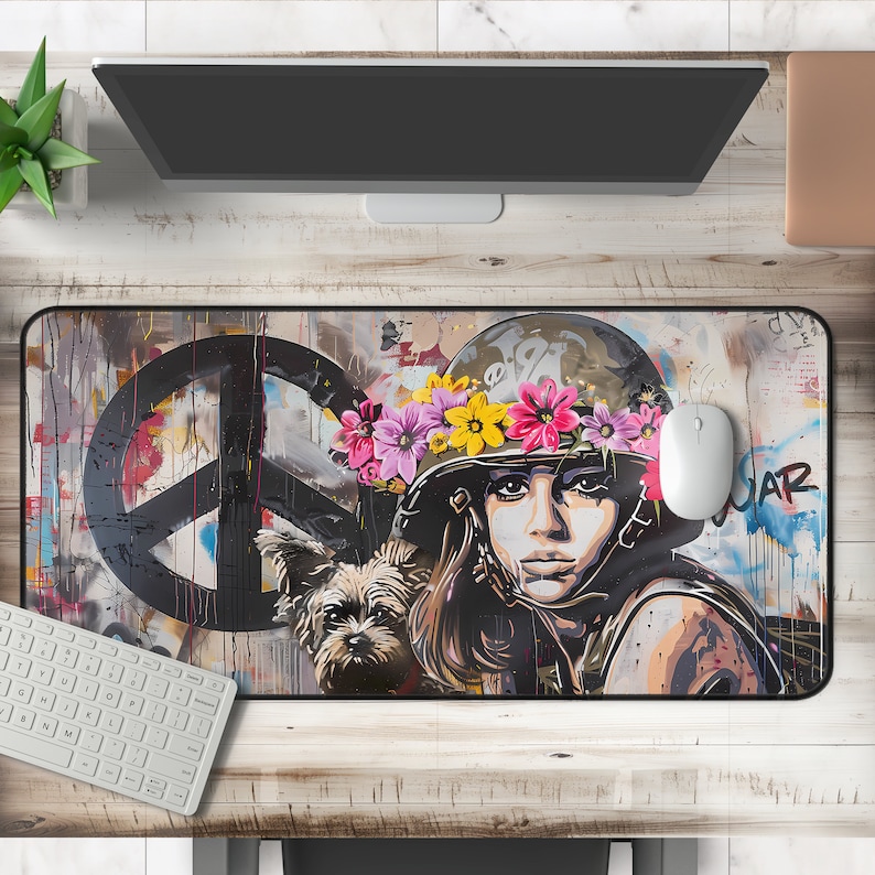 Army Girl With Dog Banksy Style Graffiti Desk Mat, War and Peace Gaming ...