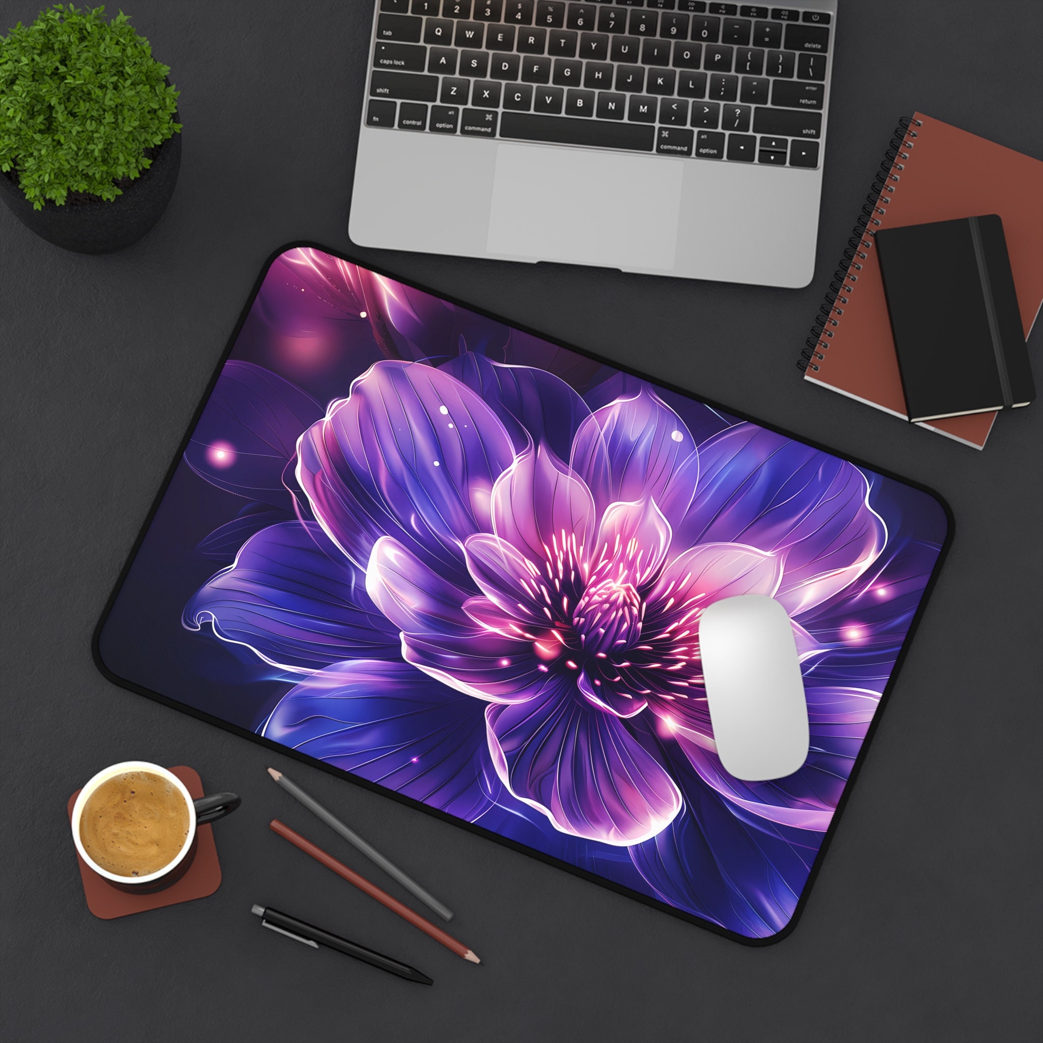 Luminous Lavender Water Lily 1 Desk Mat,moonlit Fluorescent Lily ...