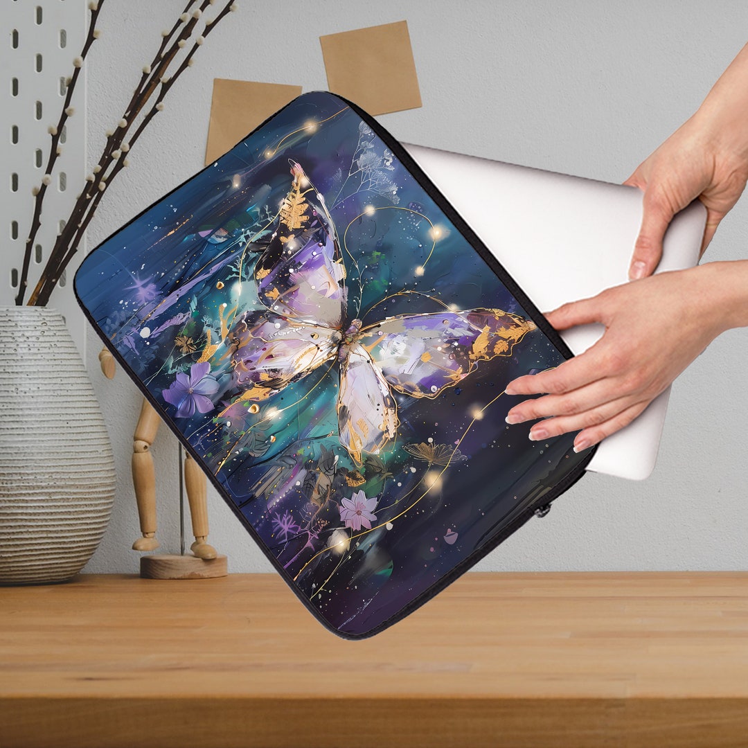 Luminescent Lavender Fairy Light Butterfly Laptop Sleeve, Faircore ...