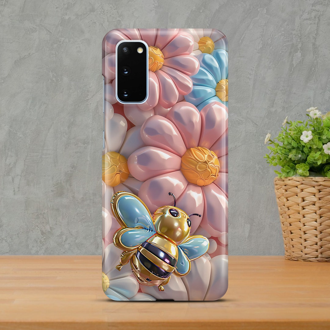 01 3D Inflated Flower Pattern With Bee Phone Case Daisy Phone Case ...