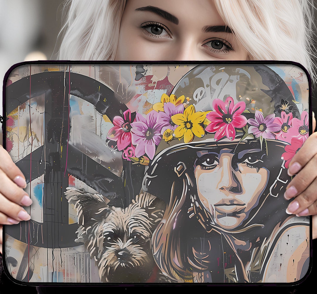 Army Girl With Dog Banksy Style Graffiti Laptop Sleeve,peace and War ...