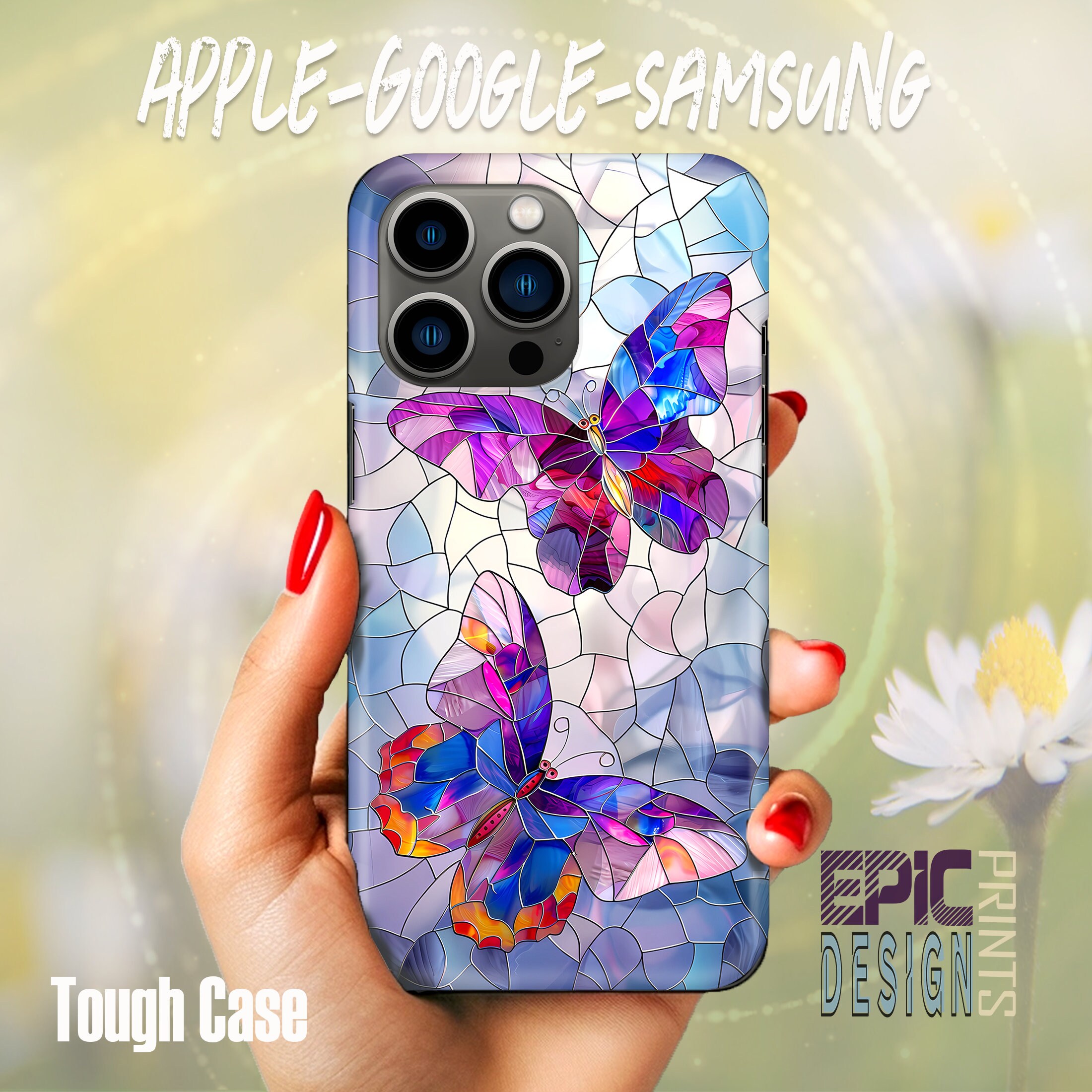 01 Stained Glass Butterfly Phone Case Dancing Butterflies Phone Cover ...