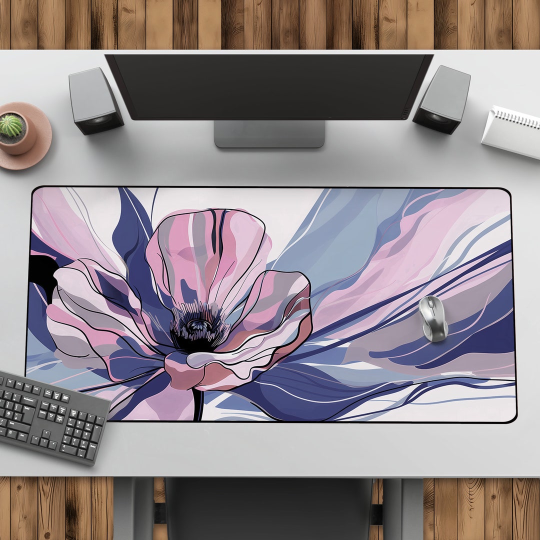 Poppy in the Wind Lavender Desk Mat, Abstract Modern Floral Mouse Pad ...