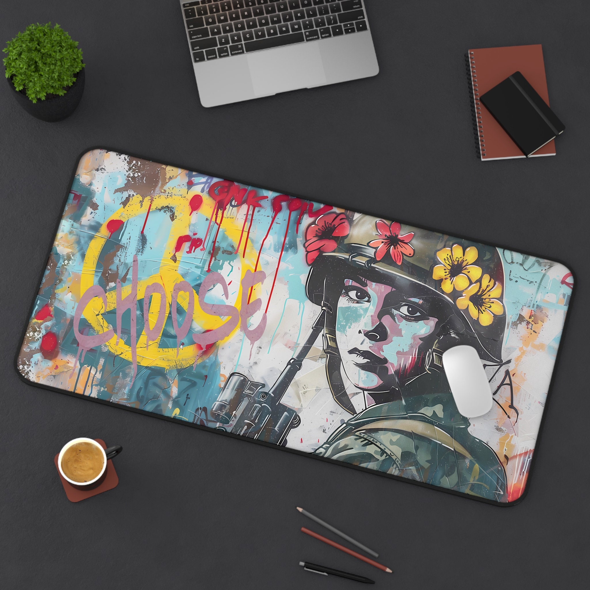 Army Girl Banksy Style Graffiti Desk Mat, Peace and War Gaming Mat ...