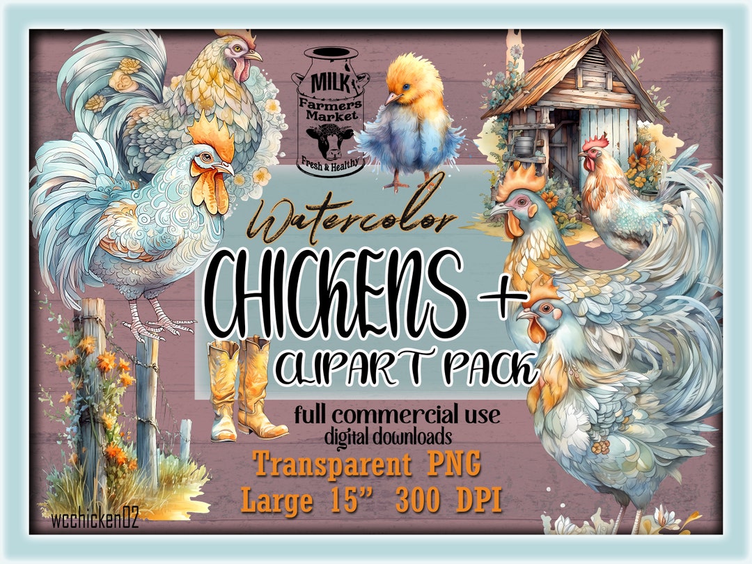 20+ Watercolor Chicken Clipart Bundle-boho Pastel Chickens-digital ...