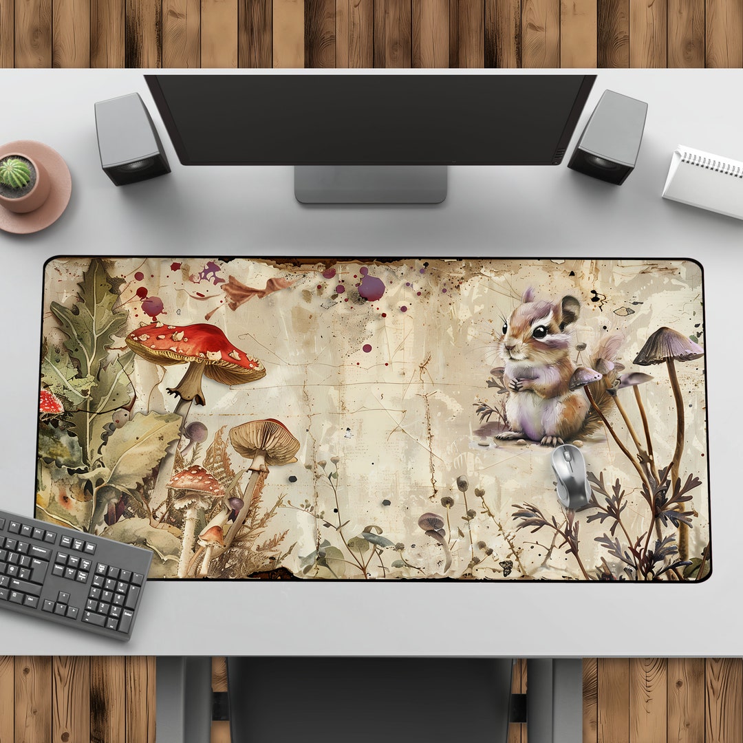 Chipmunk in the Garden Desk Mat,vintage Mushroom Chipmunk Mouse Pad ...