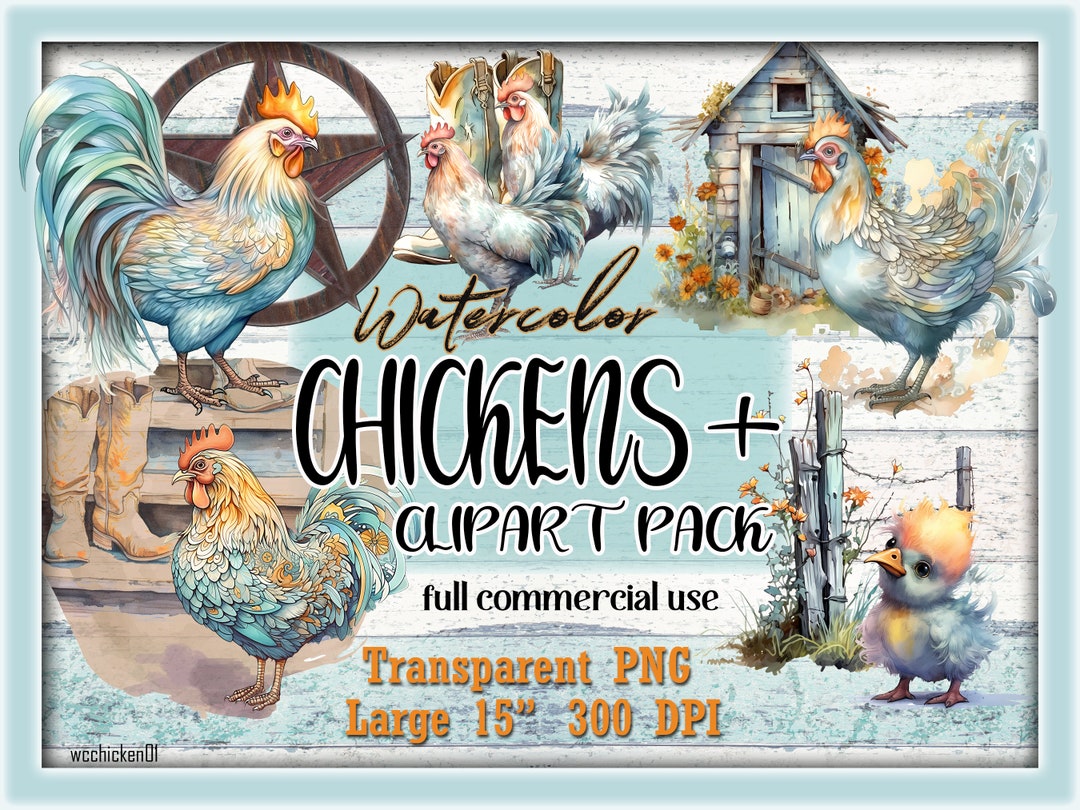 20+ Watercolor Chicken Clipart Bundle-boho Pastel Chickens-digital ...