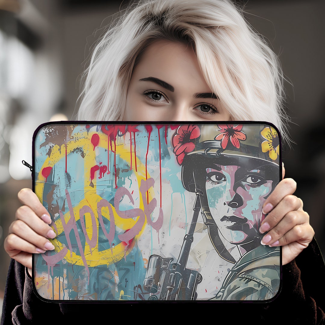 Army Girl Banksy Style Graffiti Laptop Sleeve, Peace and War Tablet ...