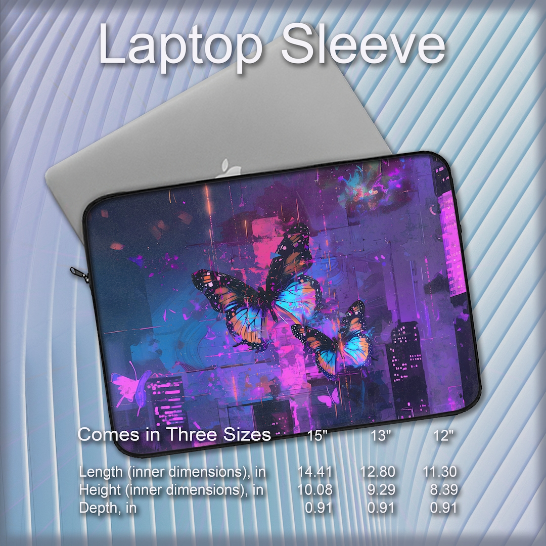 Butterflies Shimmering in the Neon Lights Laptop Sleeve 02 Cityscape ...