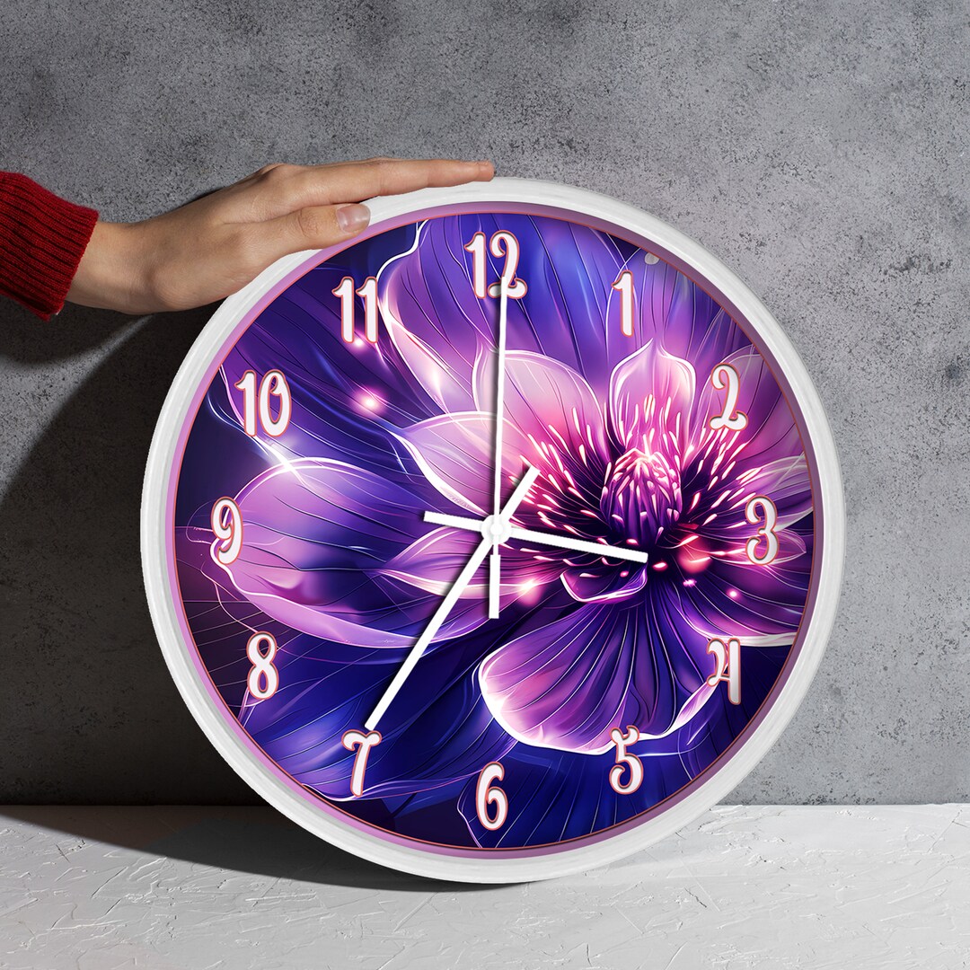 Luminous Purple Water Lily 1 Wall Clock,moonlit Fluorescent Lily Wall ...
