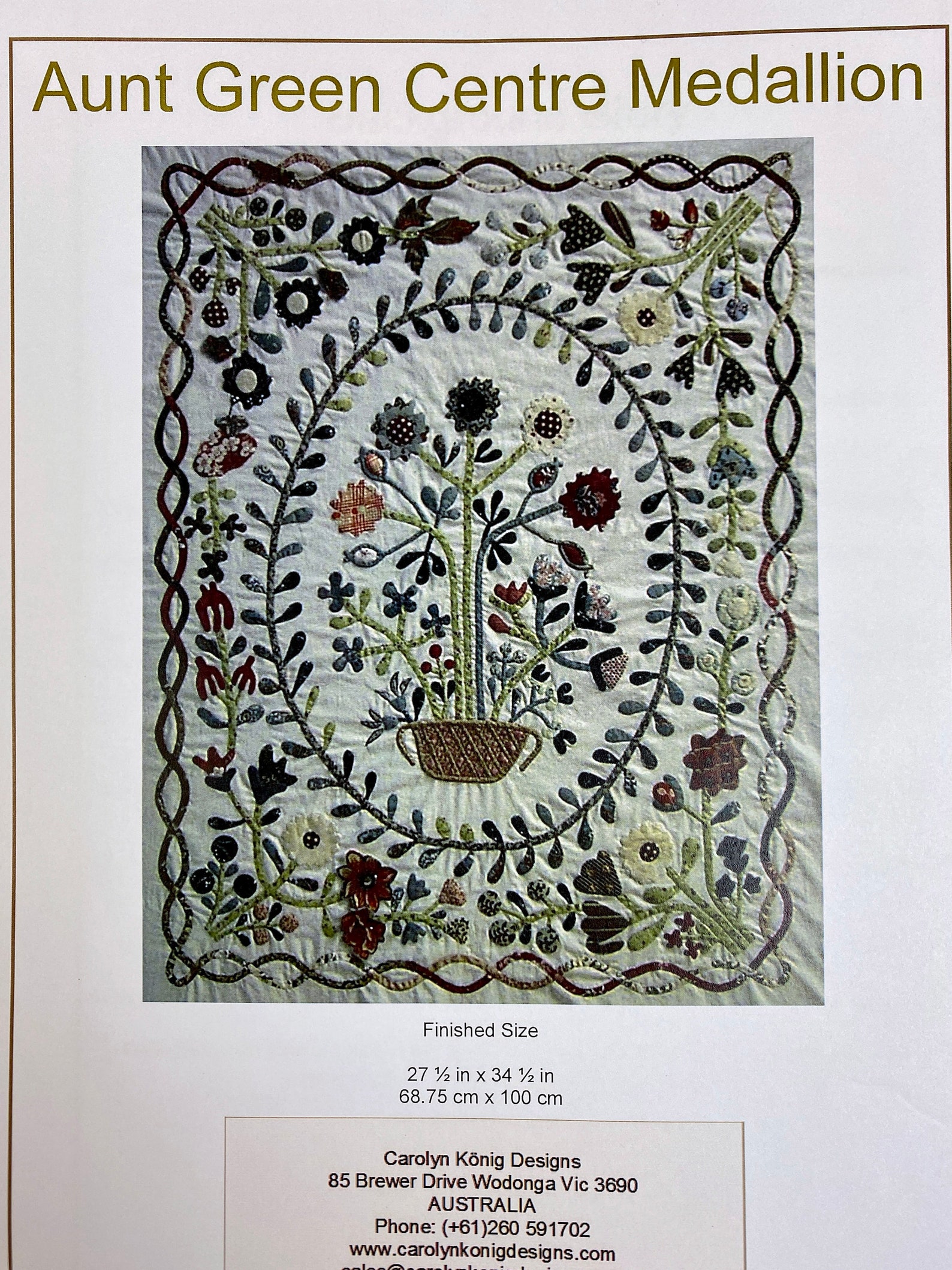 Aunt Green Centre Medallion Quilt Kit by Carolyn Konig Designs - Etsy