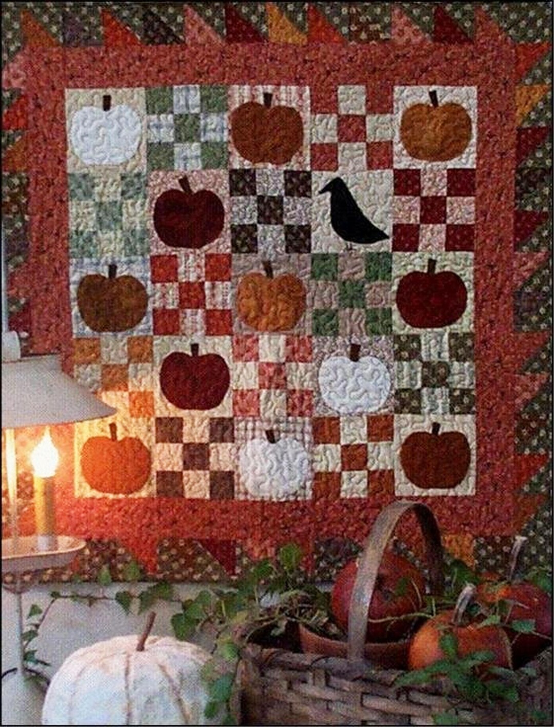 Crow in the Pumpkin Patch Wall Hanging or Small Quilt Wool Applique Kit ...