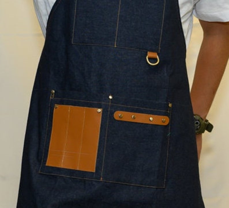 Denim Jean Apron, Leather Straps Jean Apron, Gift for Dad, Gift for Him ...