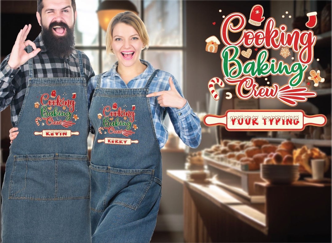 Christmas Jean Apron Cook Baking Crew Apron Christmas Gift Denim Apron ...