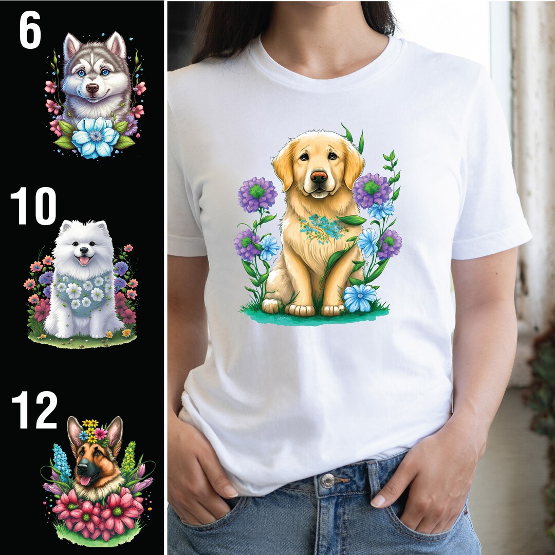 Puppy With Flower Dog, Custom Pet Shirt, Customized Dog Shirt ...