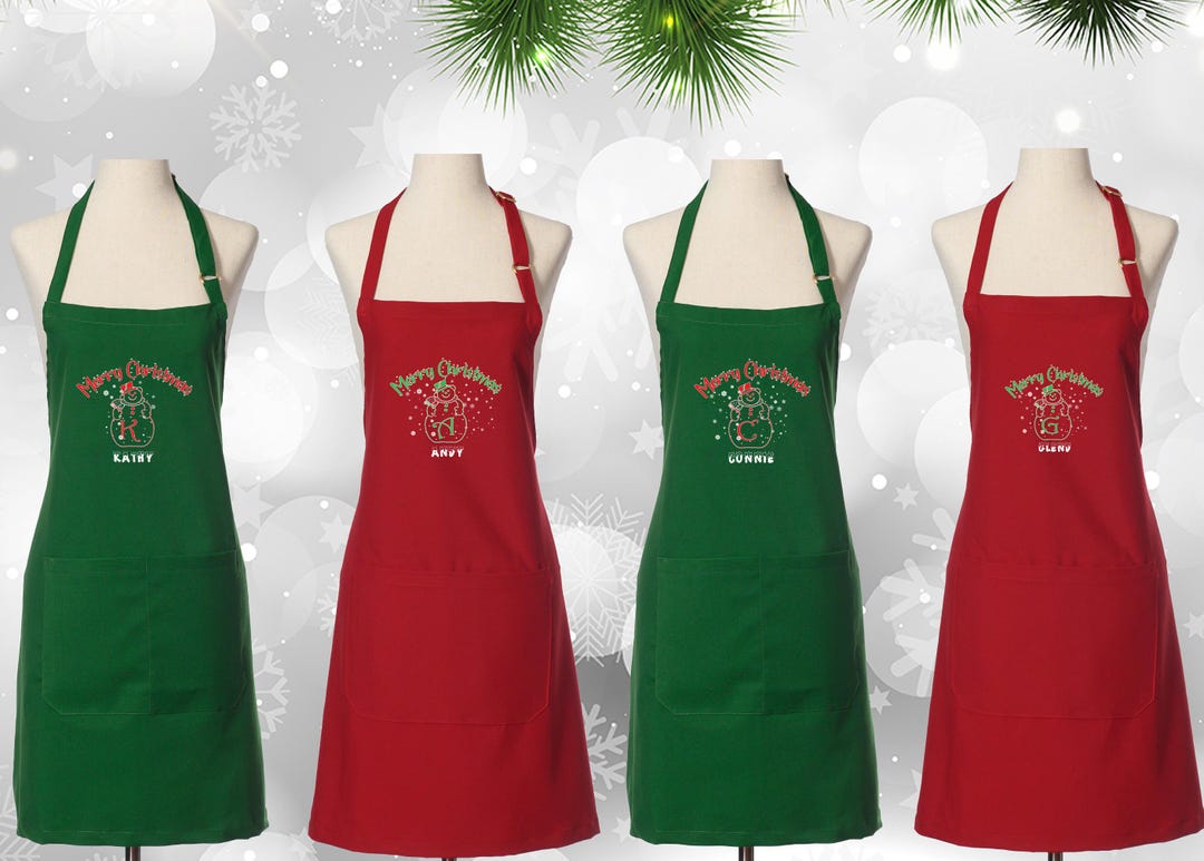 Snowman Apron, Christmas Apron, Personalized Red Apron, Customize ...