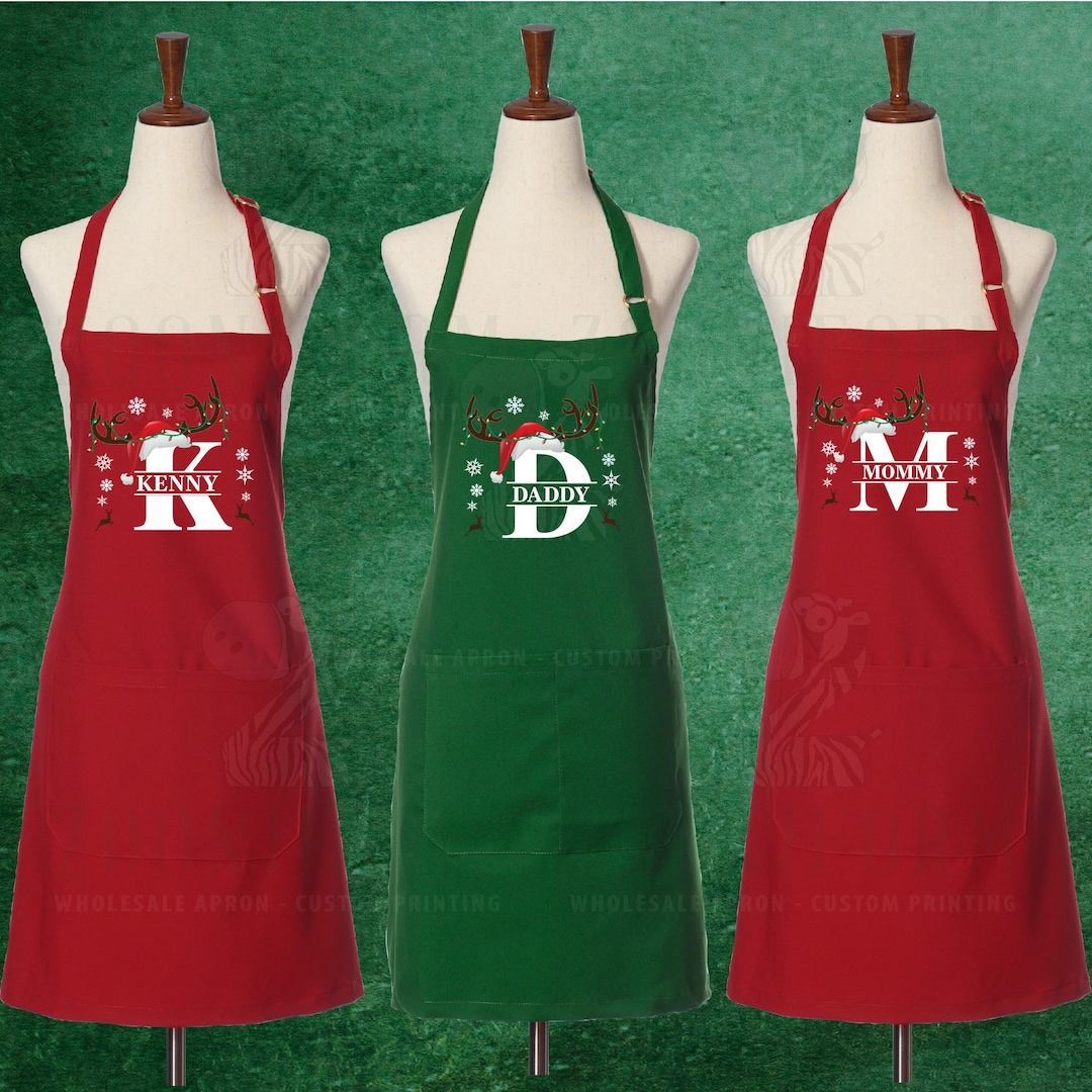 Custom Christmas Apron, Printing Matching Xmas Apron, Red Xmas Apron ...