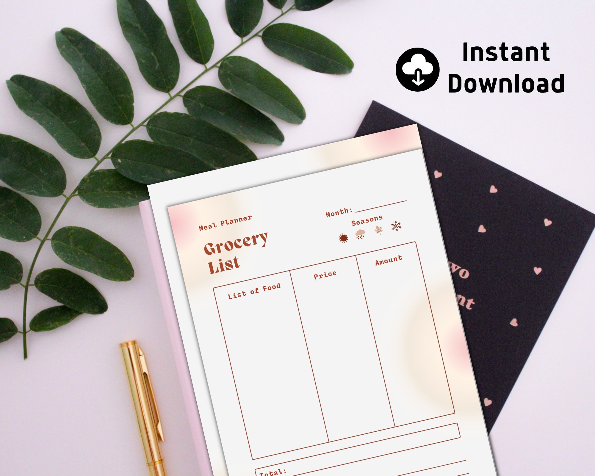 Grocery List Printable Groceries PDF Download Note Checklist Organizational Printables ...