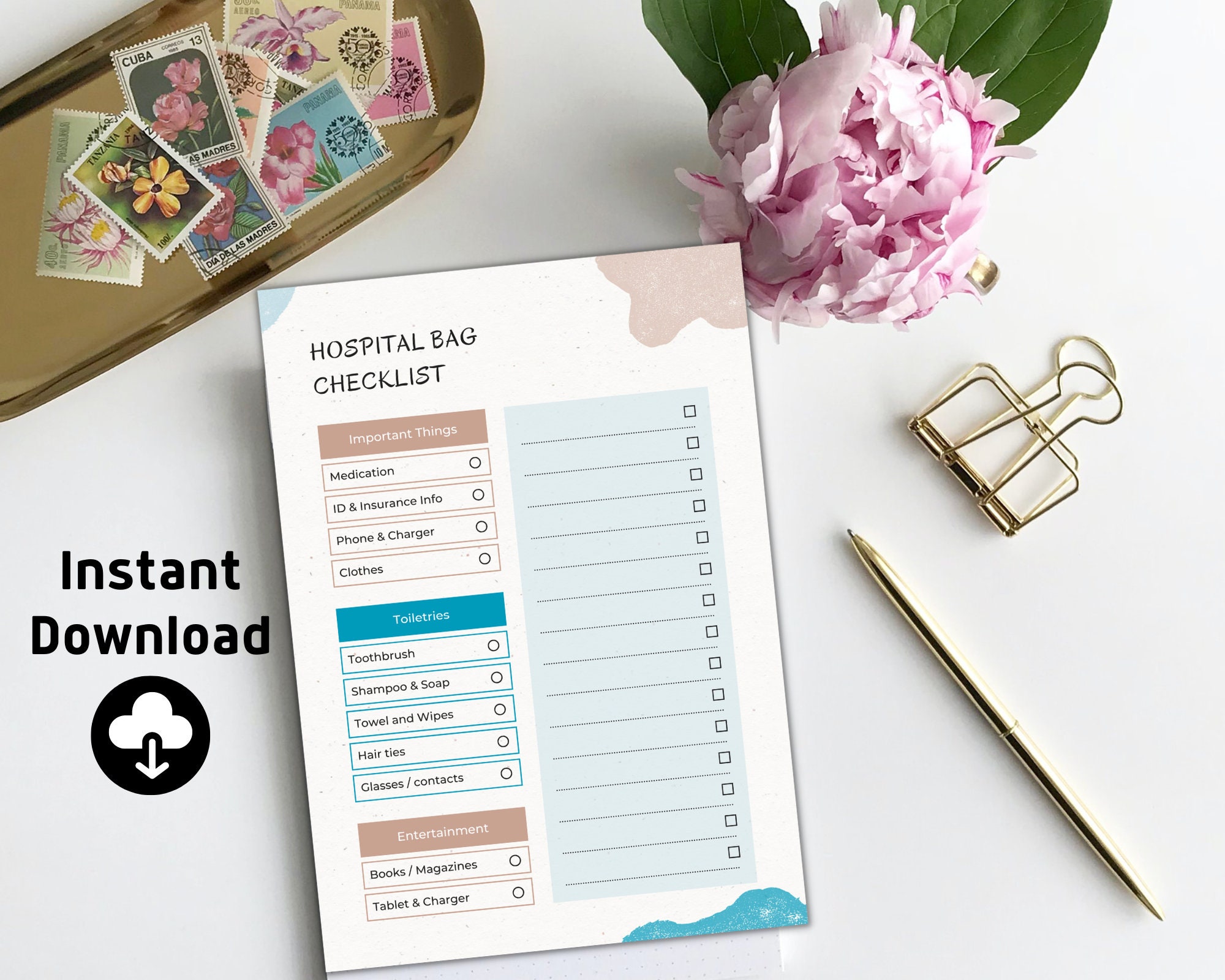 Printable Hospital Bag Checklist, Birth Bag Packing List, Pregnancy ...