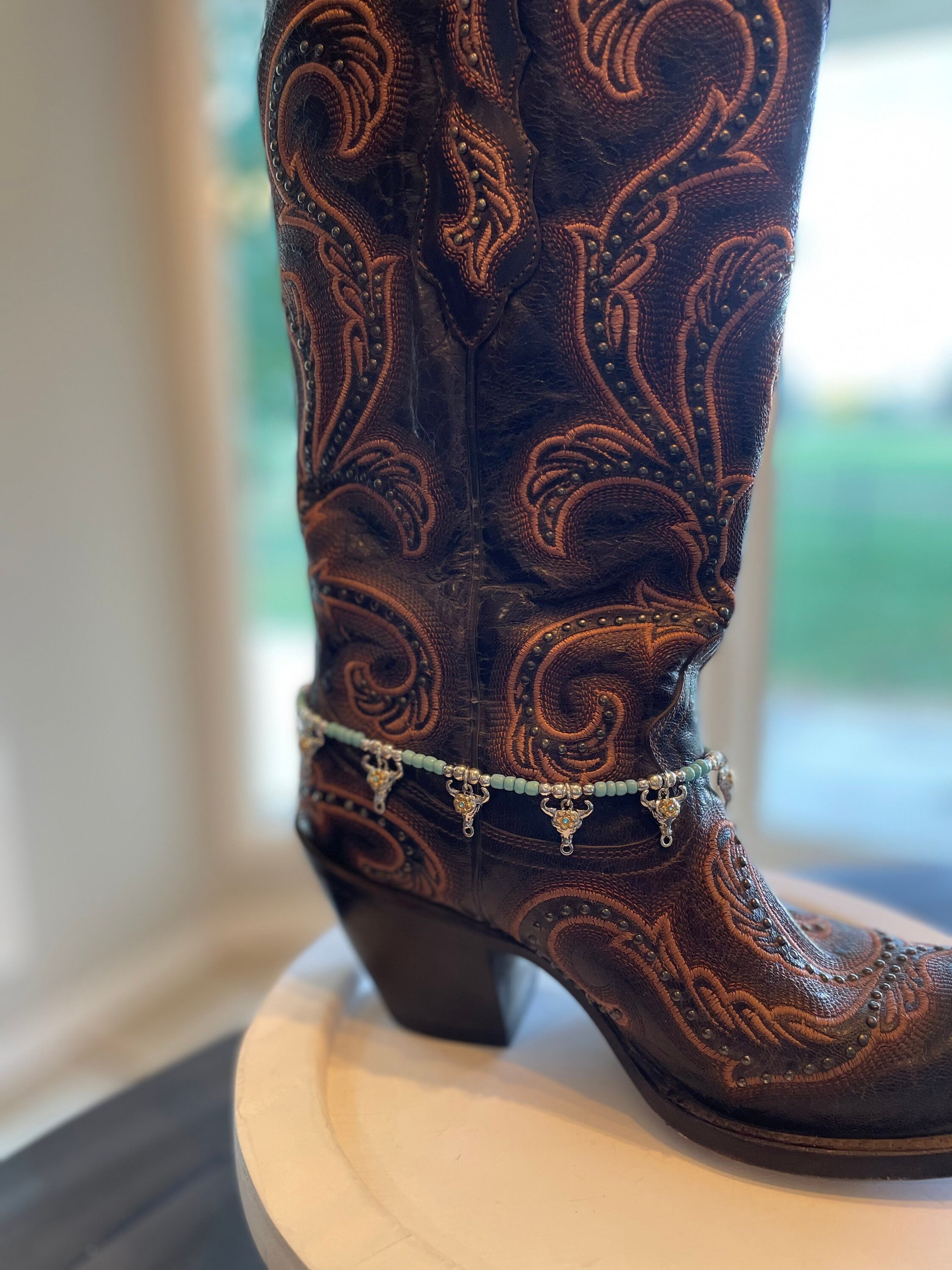 Western, Boho, Cowgirl, Cowboy Boots, Turquoise, Bootlet, Anklet ...