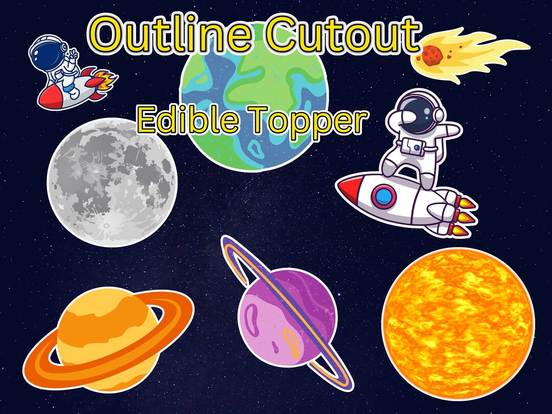 Cute Space Adventure Outline Precut Edible Topper - Etsy