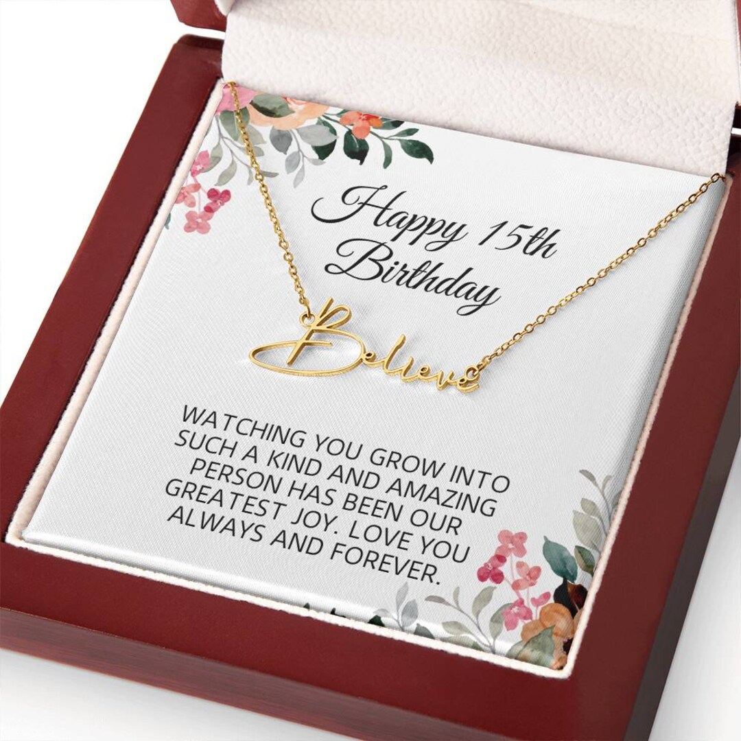 Personalized 15th Birthday Script Name Necklace From Mom Dad Custom ...