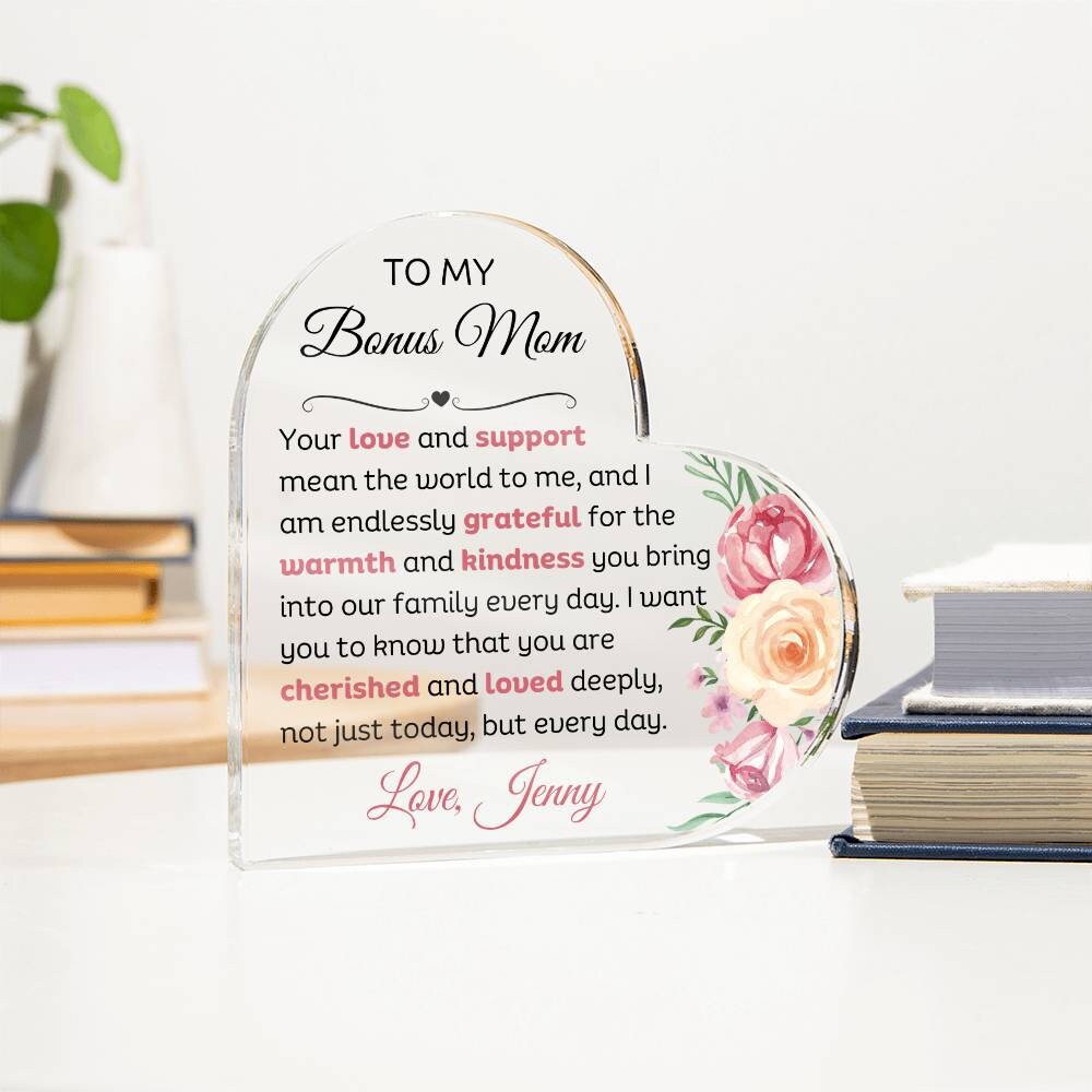 Personalized Bonus Mom Acrylic Heart Plaque Gift From Bonus Daughter ...