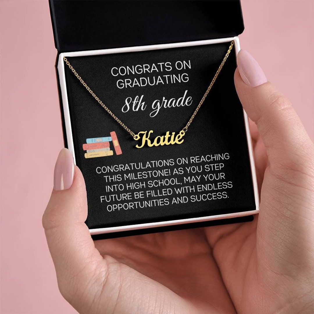 Personalized Eight Grade Graduation Name Necklace Custom Name School ...
