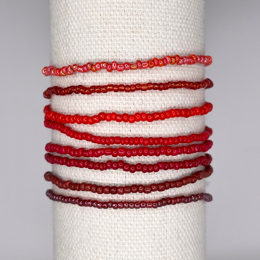 Red 2-mm Glass Seed Bead Bracelets - Etsy