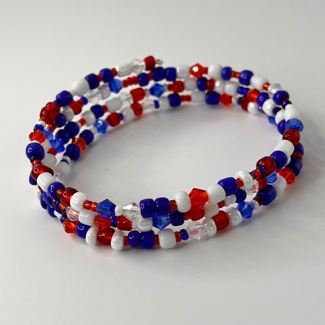 Red, White, and Blue Oval Memory Wire Bracelet - Etsy