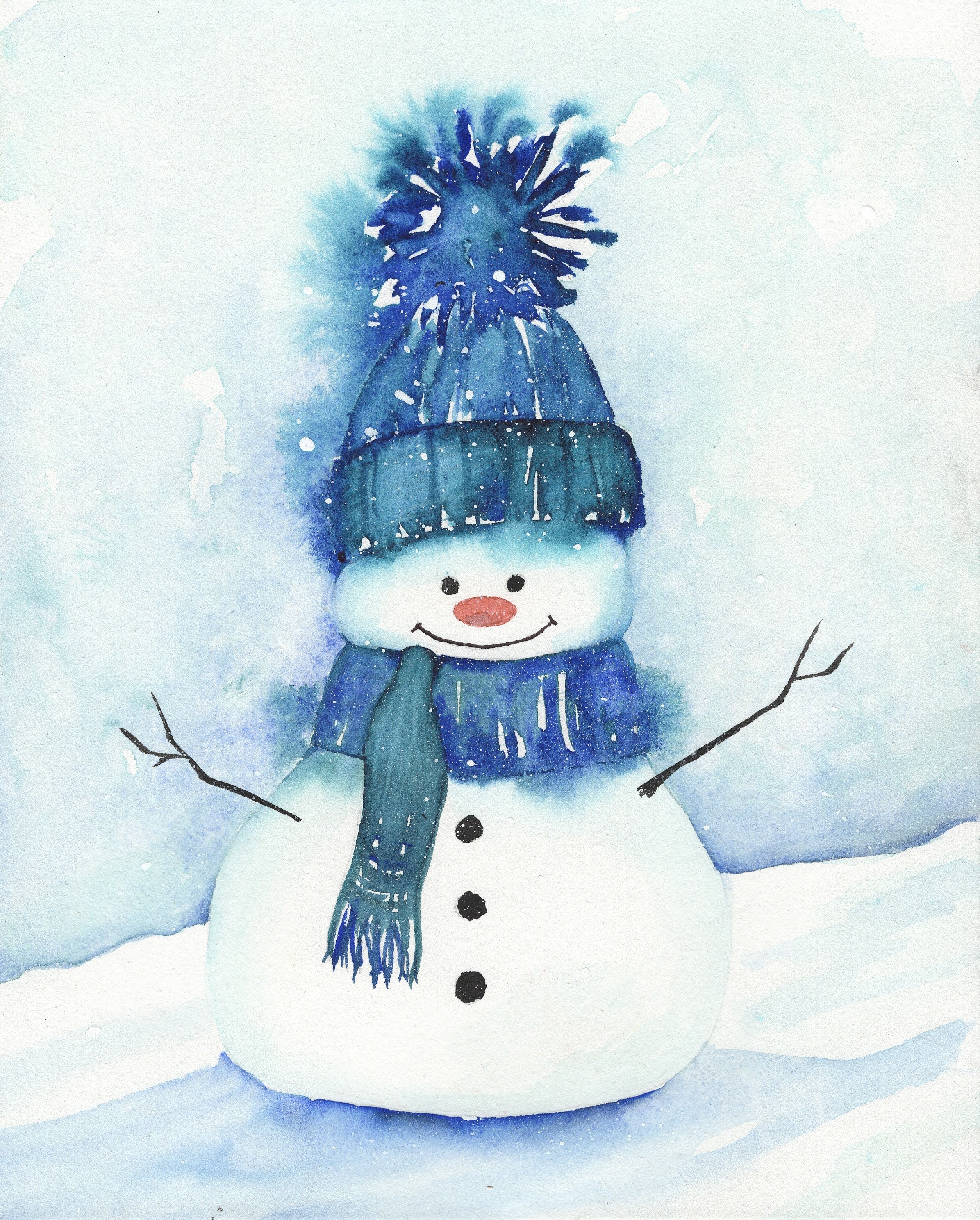 Cute Watercolor Snowman Cards - Etsy