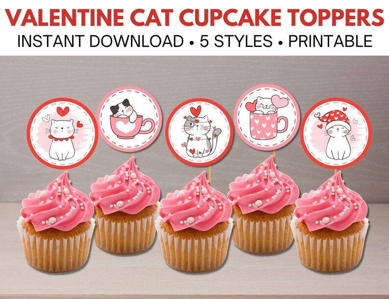 Valentines Day Cupcake Toppers / Catcupcake Toppers - Etsy