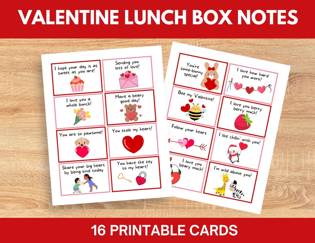 Valentines Lunchbox Notes / Printable Kids Valentines Day Notes - Etsy