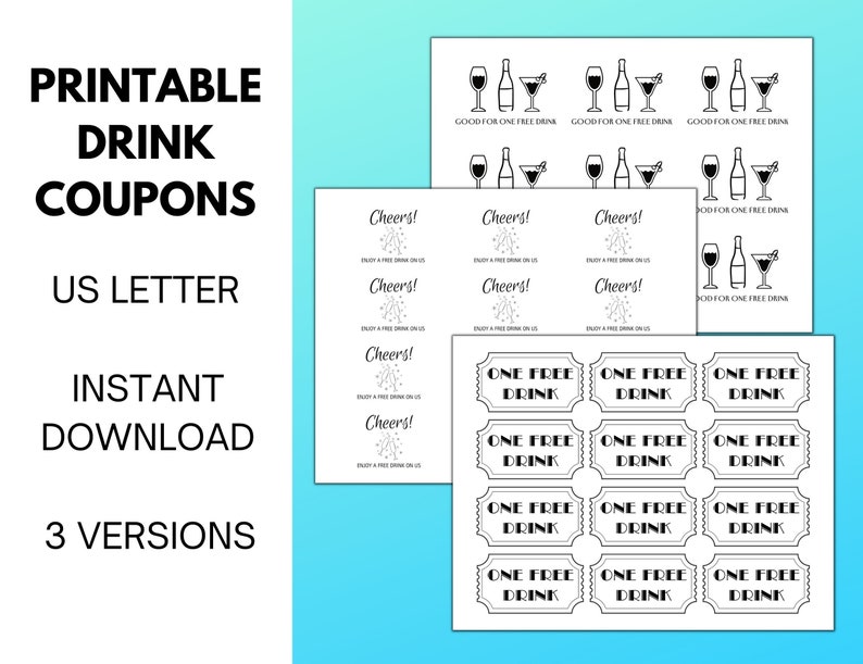 Printable Drink Tickets - Drink Coupon for Weddings and Events - Etsy