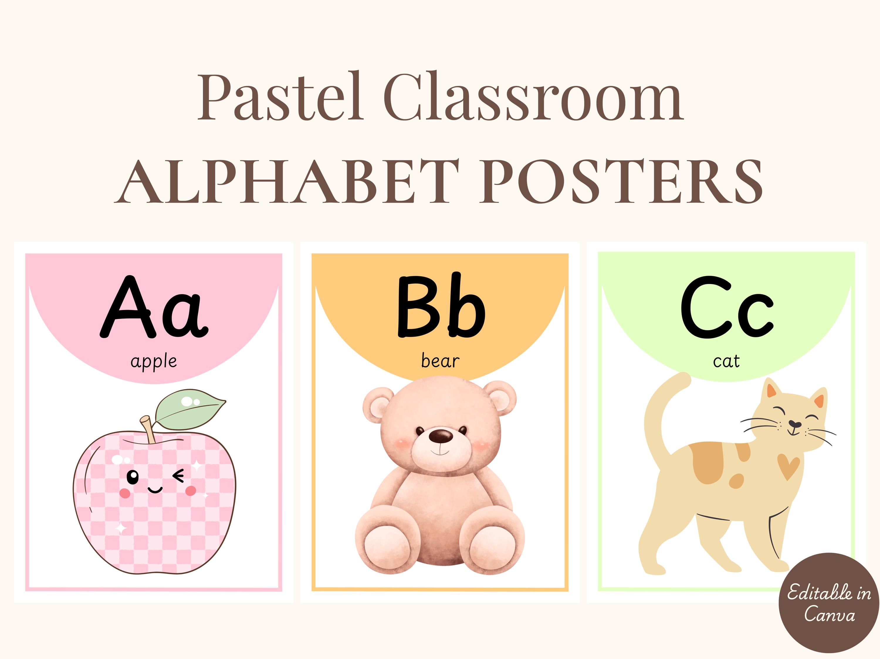 Pastel Classroom Alphabet Posters: A-Z Printable (editable Canva ...