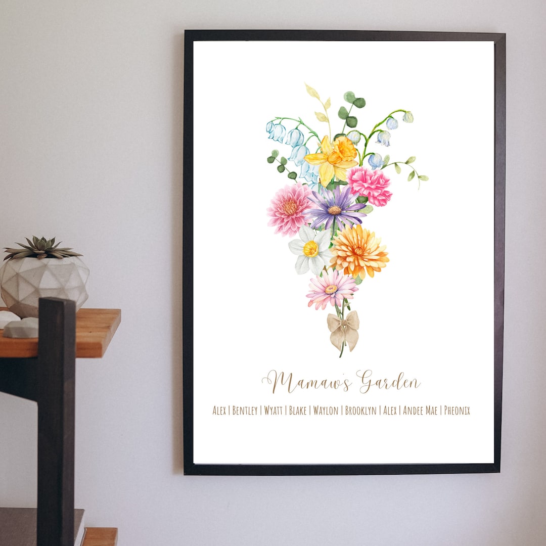 Custom Birth Flower Bouquet Art: Personalized Family Gift (digital ...