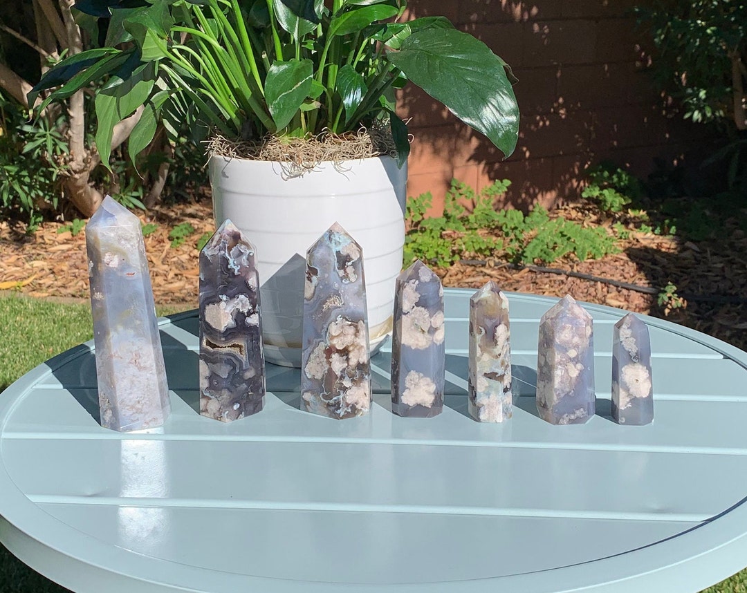 Black Flower Agate Tower - Etsy