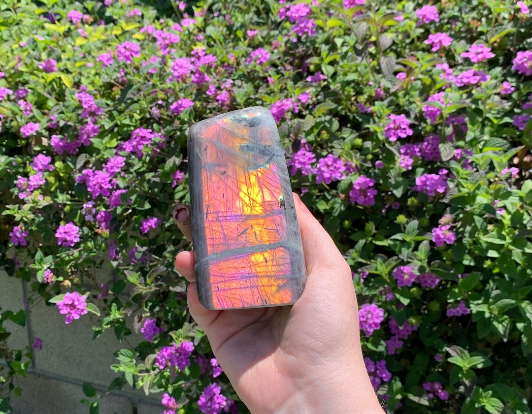 Pink With Orange Stripe Flash Labradorite Freeform - Etsy