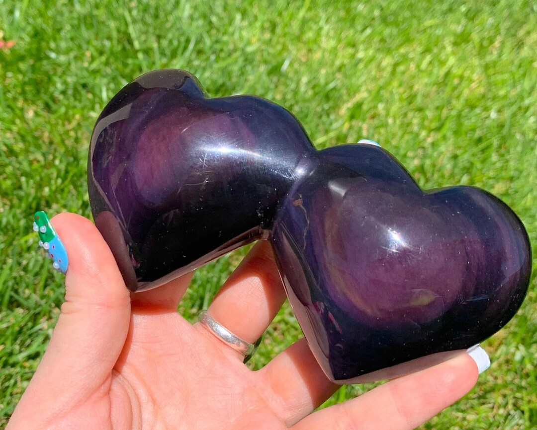 Pink Rainbow Obsidian Double Heart - Etsy