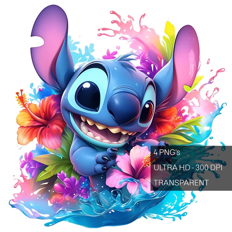 Stitch 4 PNG Splash and Watercolor Digital Design PNG File High ...