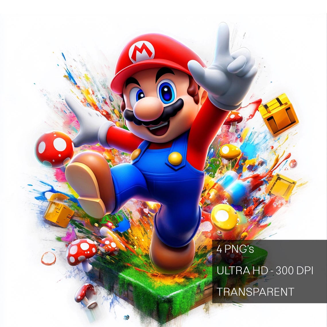 Super Mario 4 PNG Splash and Watercolor Digital Design PNG File ...