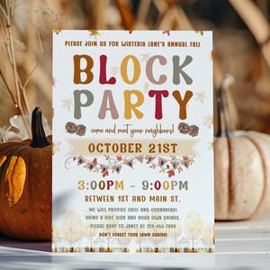 Fall Block Party Invitation, Block Party Flyer Editable Template ...