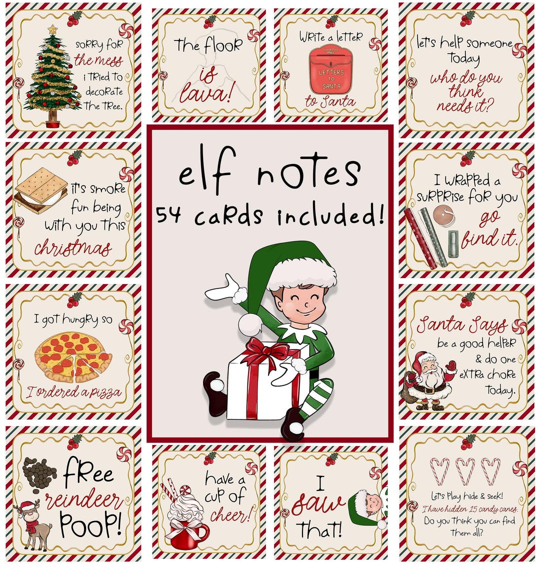 Editable Elf Note Cards, 3x3 Cards, Elves Santa Christmas Party Holiday ...