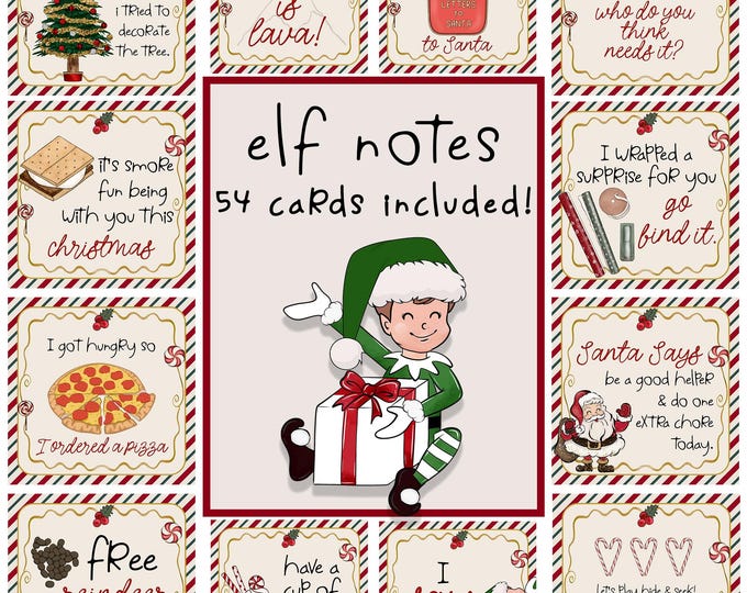 Editable Elf Note Cards, 3x3 Cards, Elves Santa Christmas Party Holiday ...