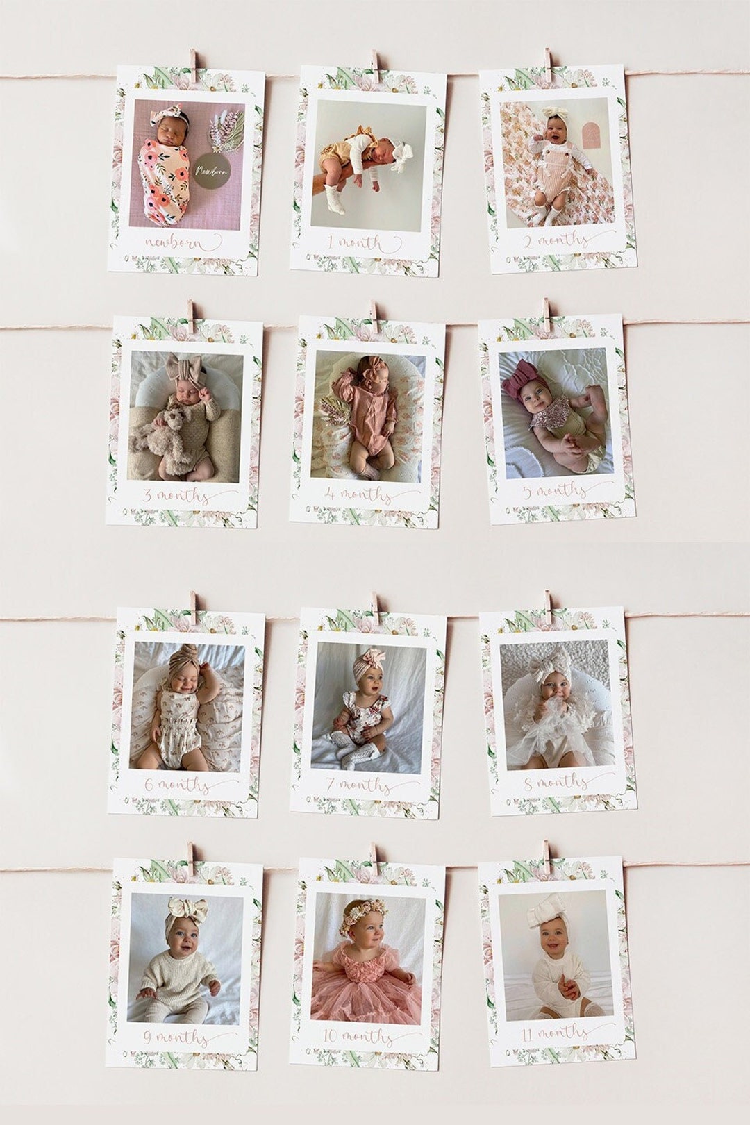 Coquette Pink Bow Flower Frame Baby Shower 1 Year Photo Banner ...