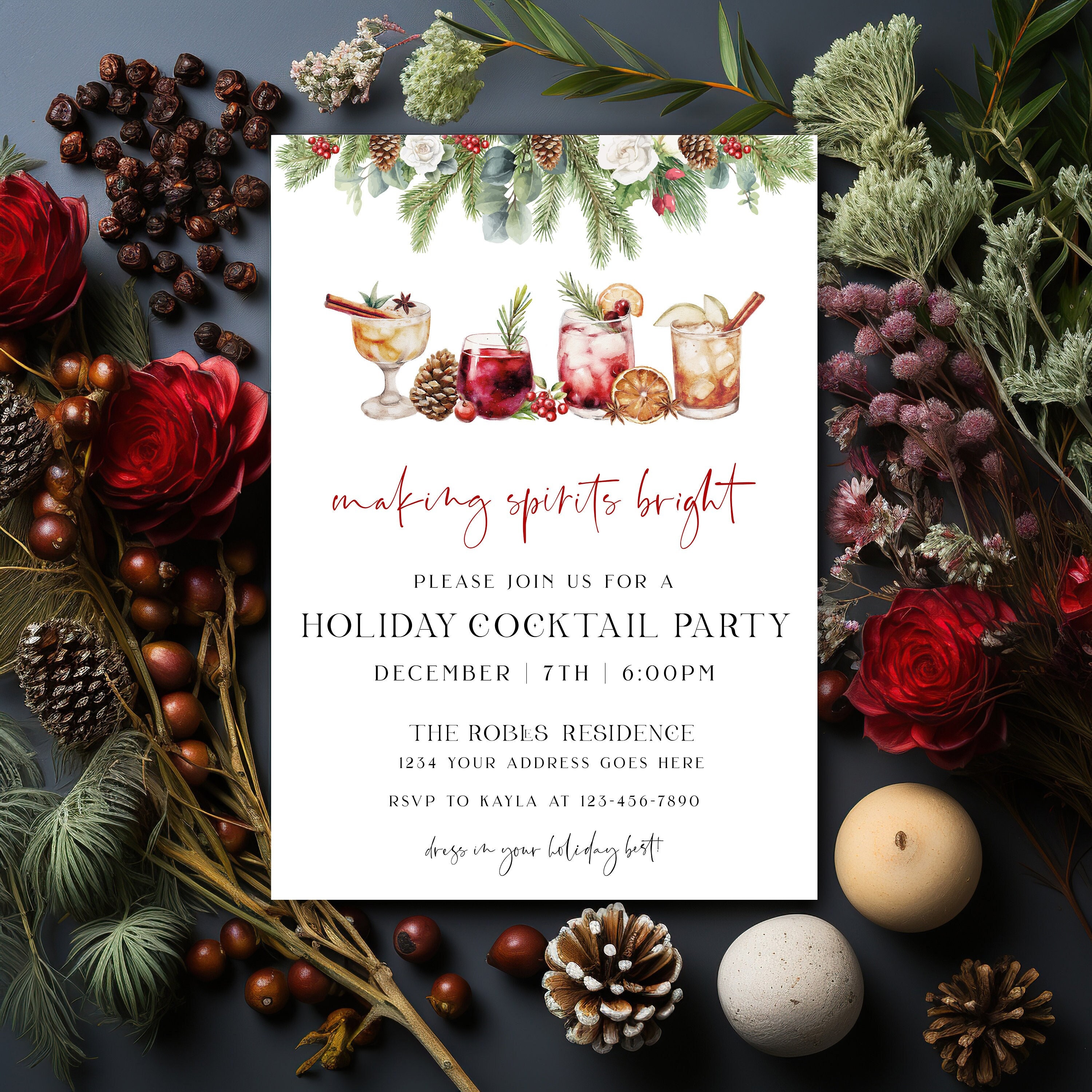 Making Spirits Bright Christmas Invitation, Holiday Party/gathering ...
