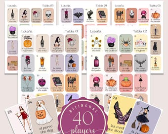 Boho Ghouls Night Out Halloween Loteria, Game, Mexican Loteria, Bingo ...