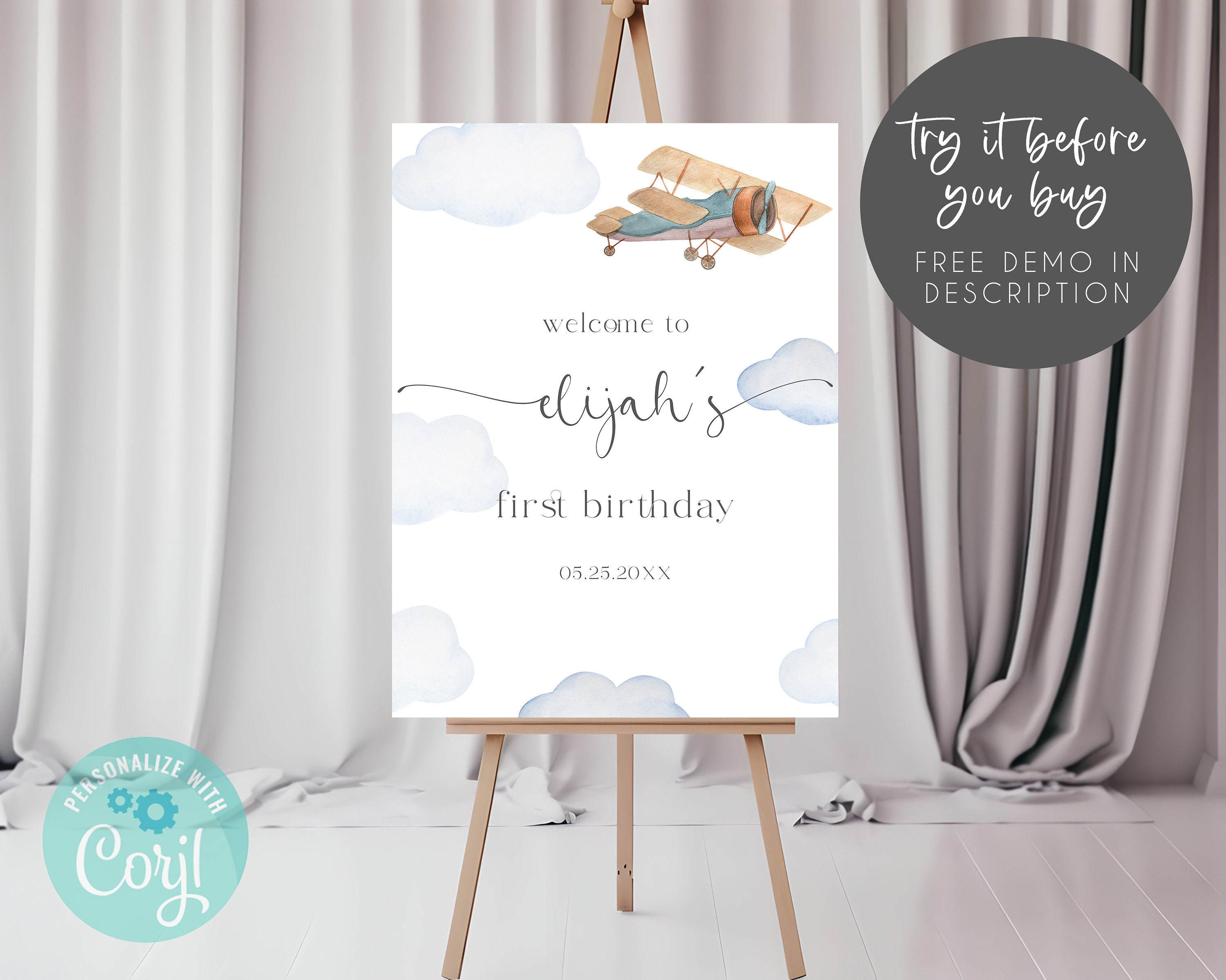 Airplane Birthday Welcome Sign, 1st Birthday Party Birthday Welcome ...