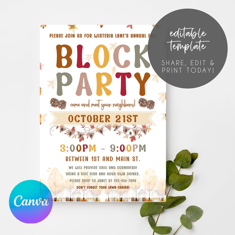 Fall Block Party Invitation, Block Party Flyer Editable Template ...