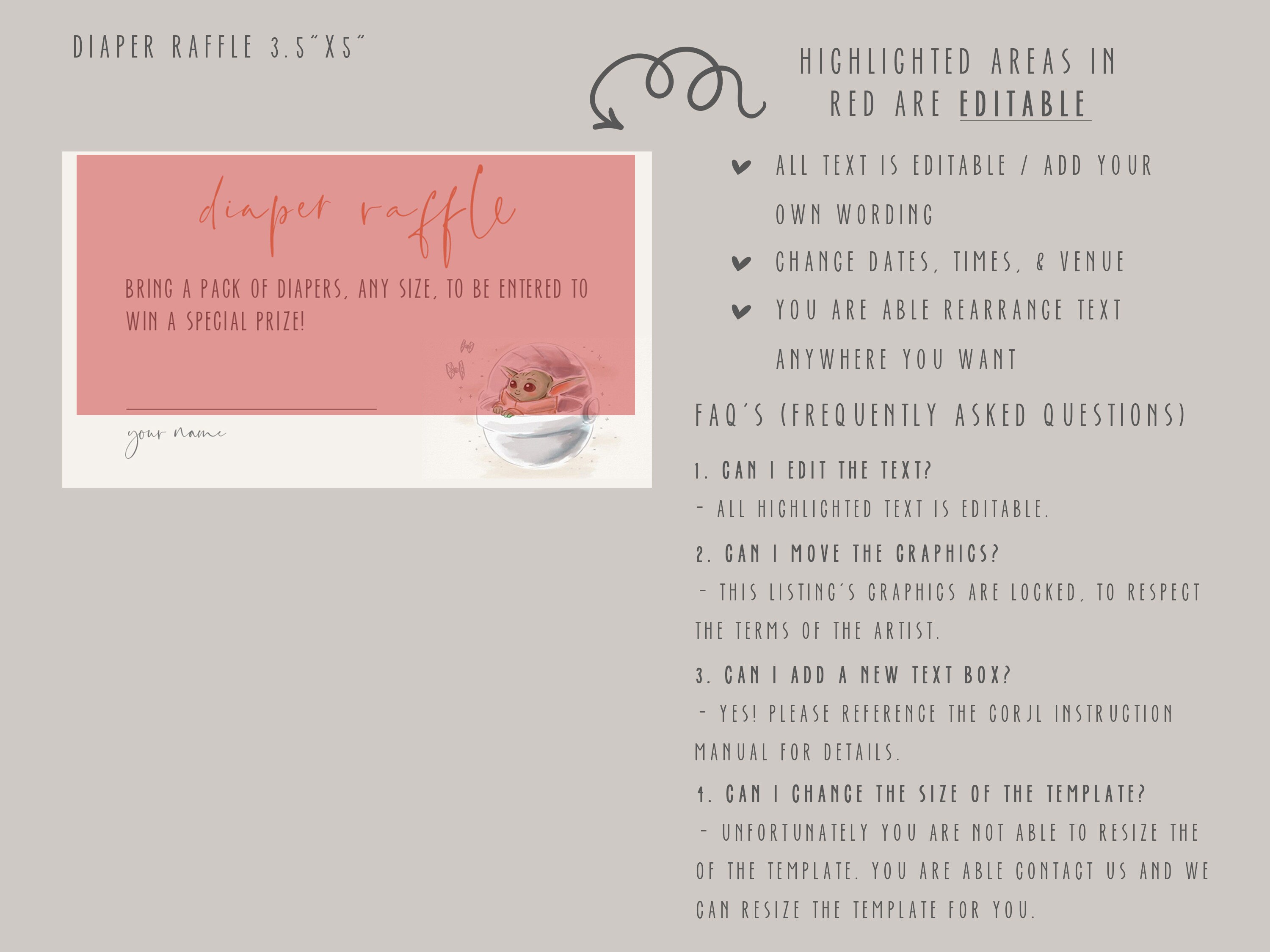 Precious Cargo Baby Shower Diaper Raffle Ticket, Baby Yoda/ Grogu Baby ...